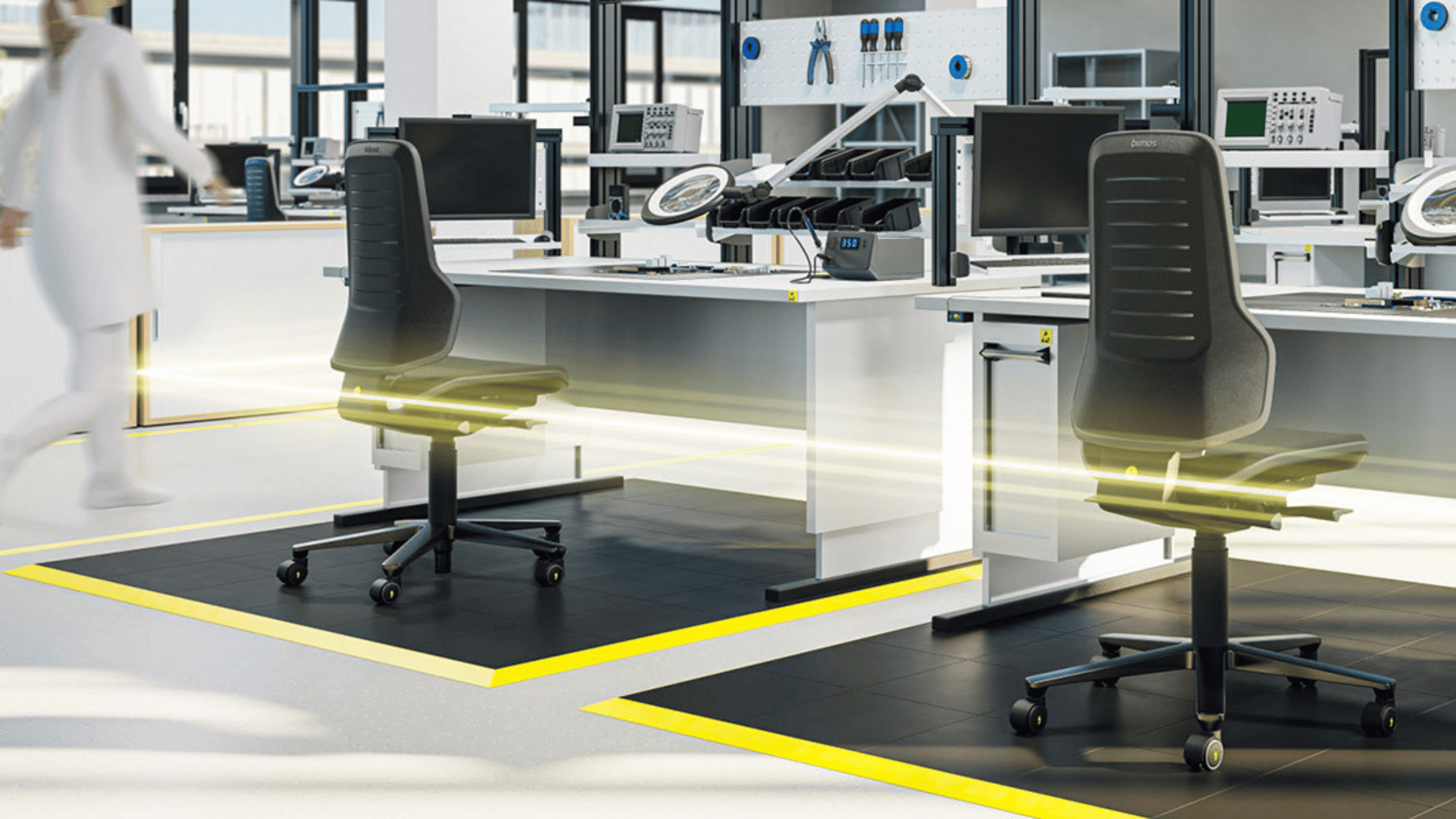 - BIMOS - Bimos NEON 1 ESD Arbeitsstuhl mit Gleiter und Polster, 450-620mm