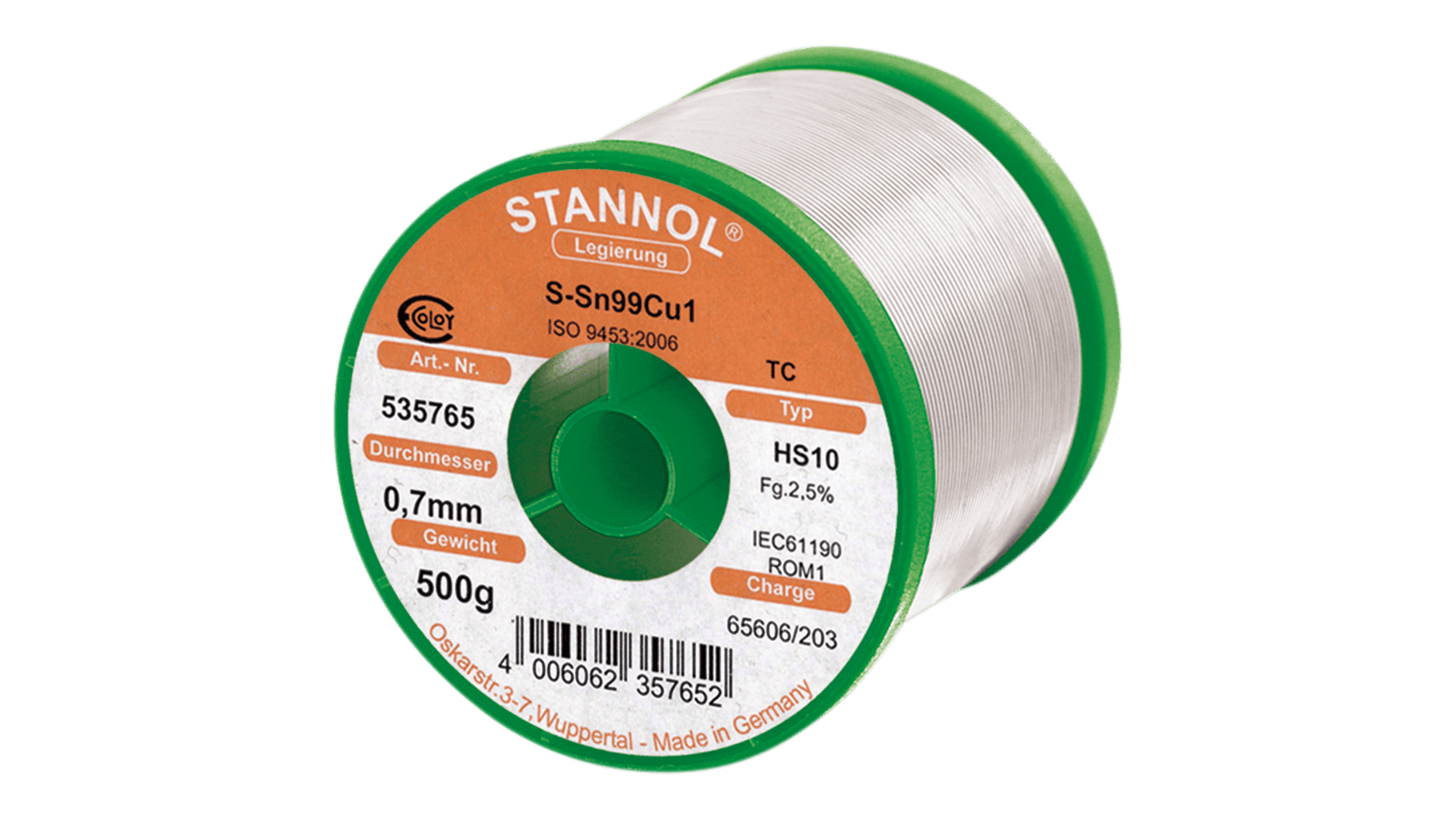 STANNOL - Lötdraht HS10, Sn99,3Cu0,7 - TC, RO M1, 0.7mm, 500g