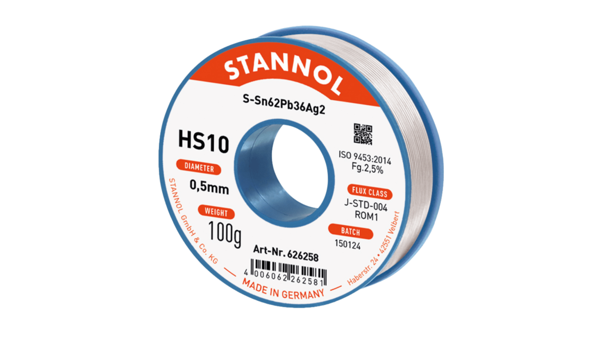 STANNOL - Lötdraht HS10, Sn62Pb36Ag2, RO M1, 0.5mm, 100g