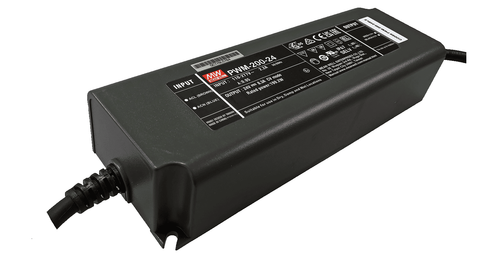 PWM-200-24BLE - MEAN WELL - 200W Driver LED avec sortie PWM 24V/8.3A, CASAMBI