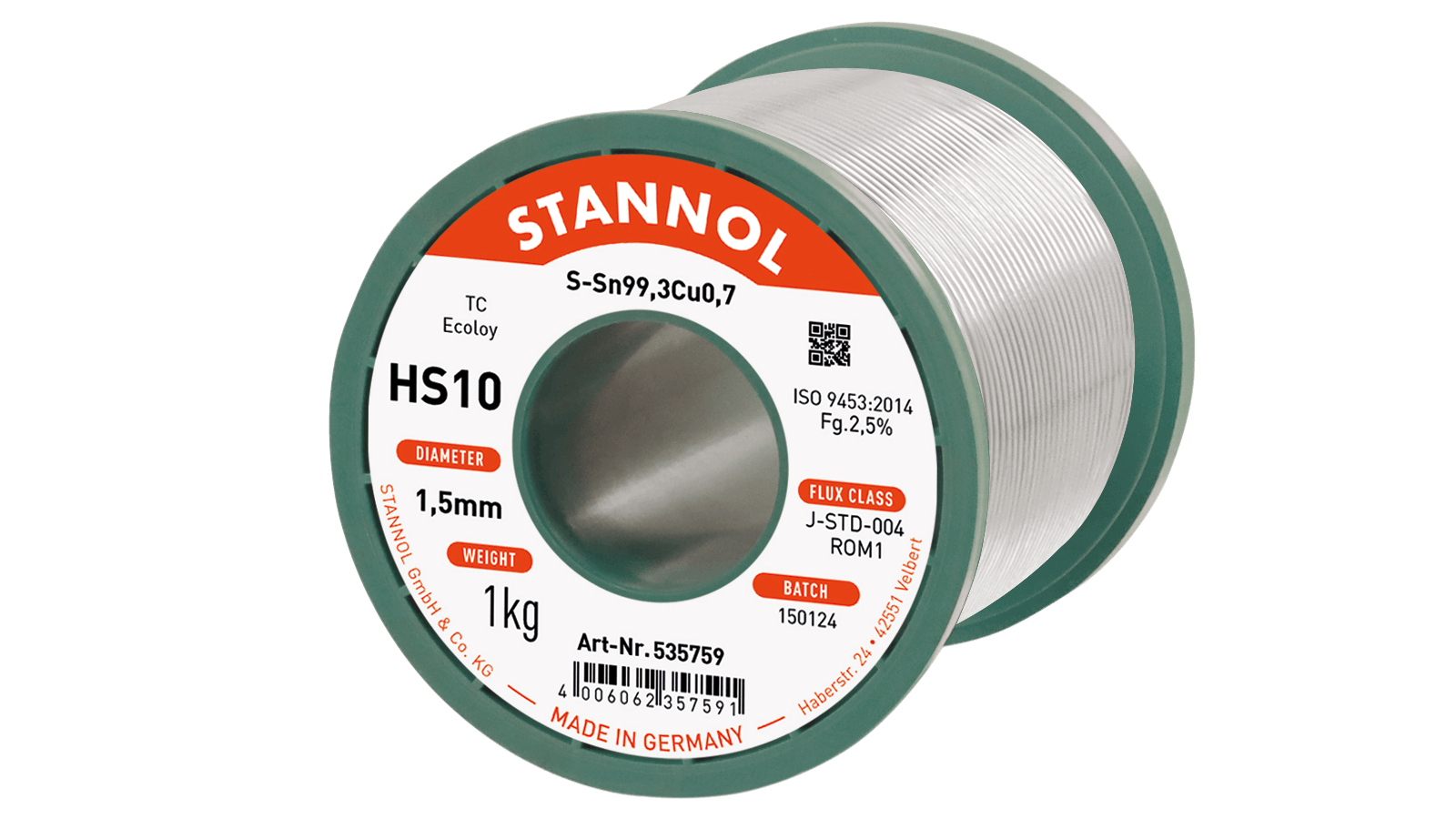 STANNOL - Lötdraht HS10, Sn99,3Cu0,7 - TC, RO M1, 1.5mm, 1000g