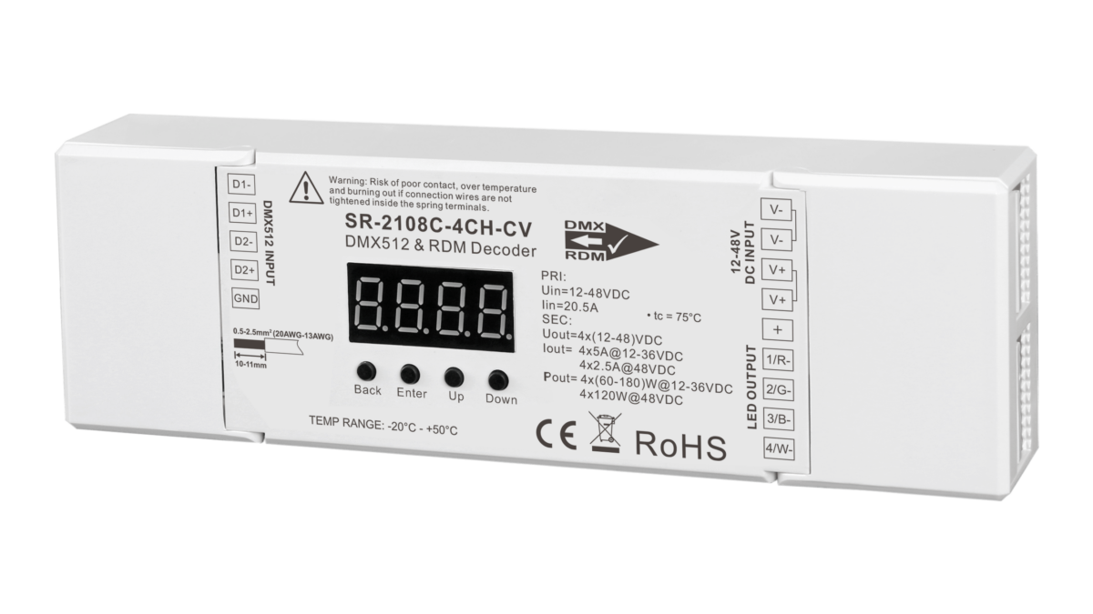 DMX512 RDM LED Dimmer, 4 Kanal, Konstantspannung 12-48VDC, max. 720W ...